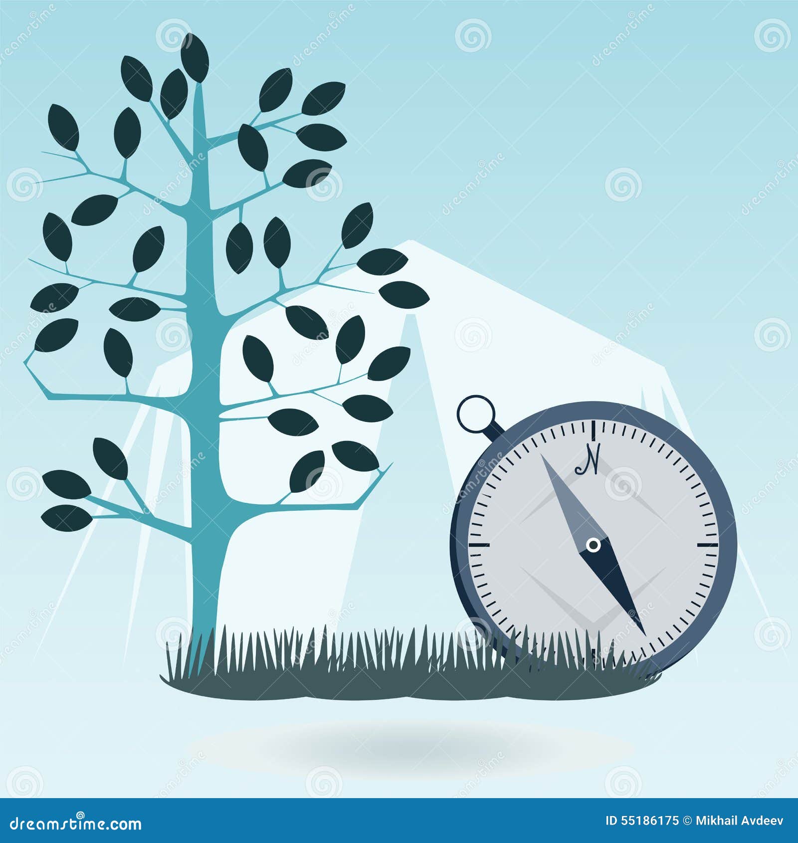 Tree with compass stock vector. Illustration of green - 55186175