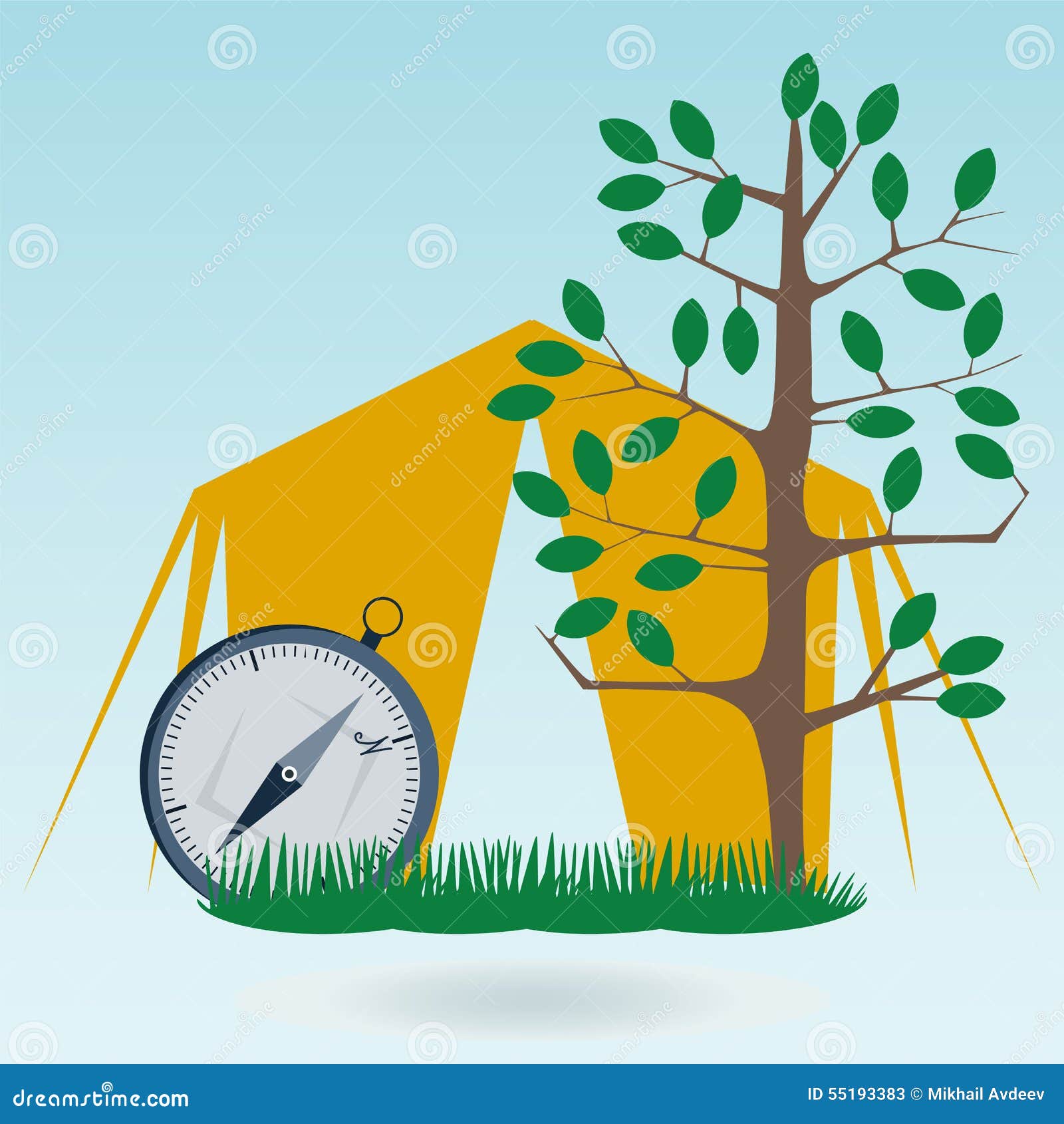 Tree with Compass . Camping Concept Stock Vector - Illustration of ...