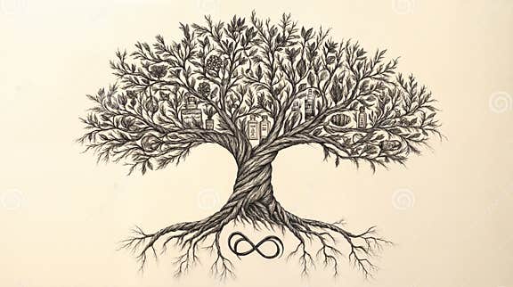 Tree with a Complex Root System Stock Illustration - Illustration of ...