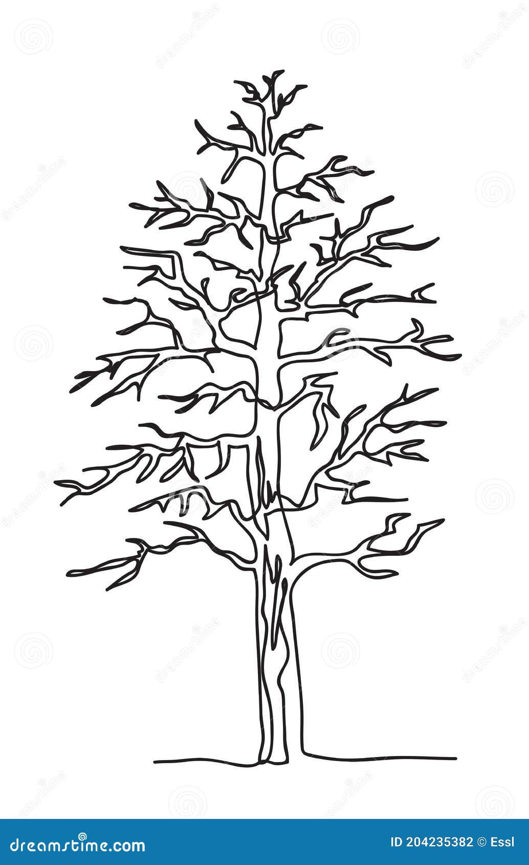 Tree. Continuous Line Art Drawing Stock Illustration - Illustration of ...