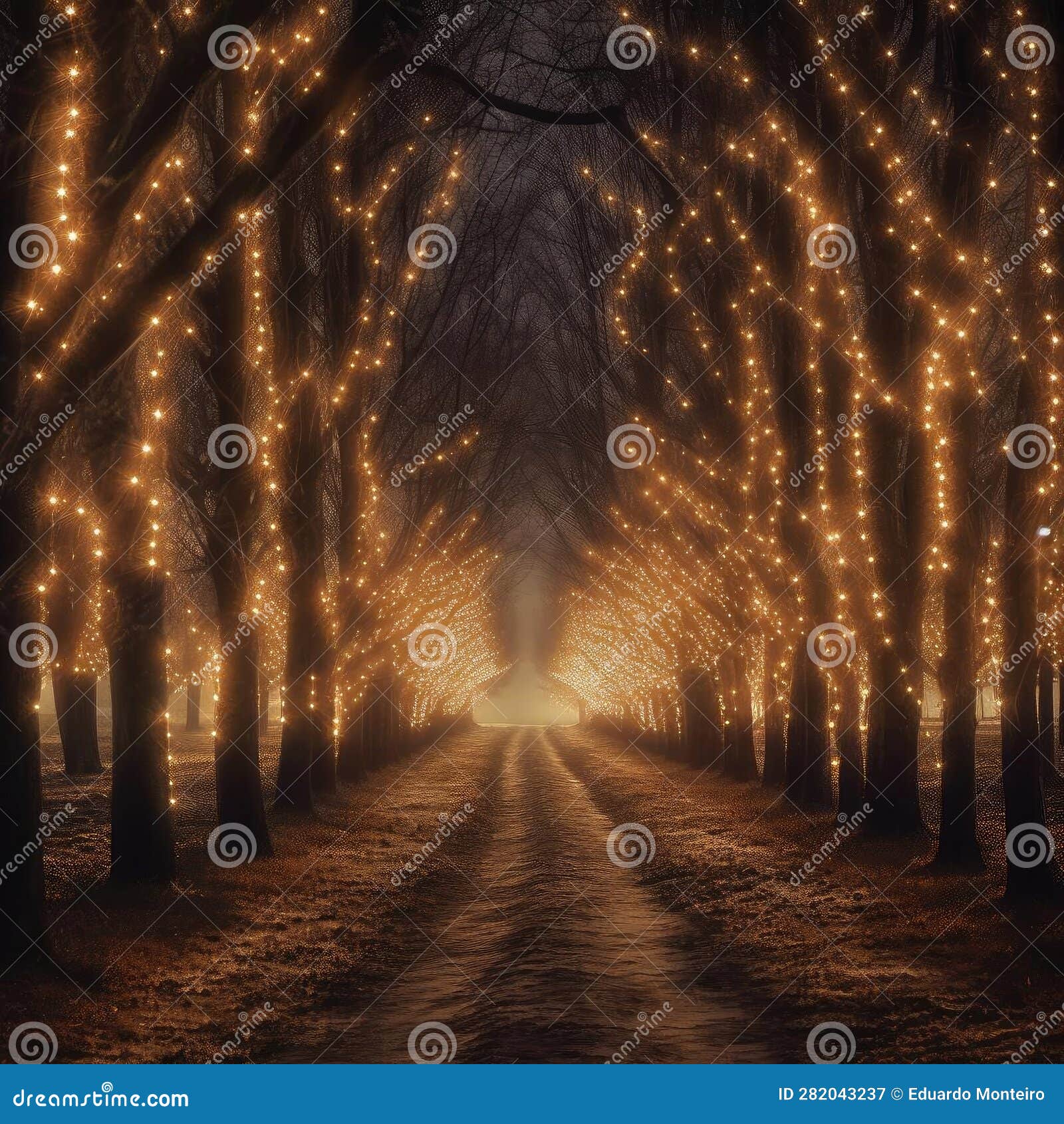 A Tree-covered Lane with Soft Twinkling Lights Providing a Warm Glow ...