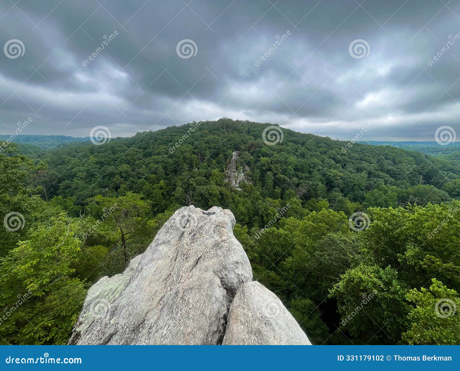 Tree-Covered Mountain Range View from Rock Ledge Stock Photo - Image of ...