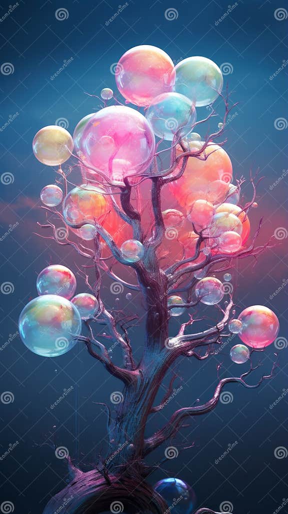 A Tree Filled with Lots of Soap Bubbles Stock Photo - Image of colorful ...