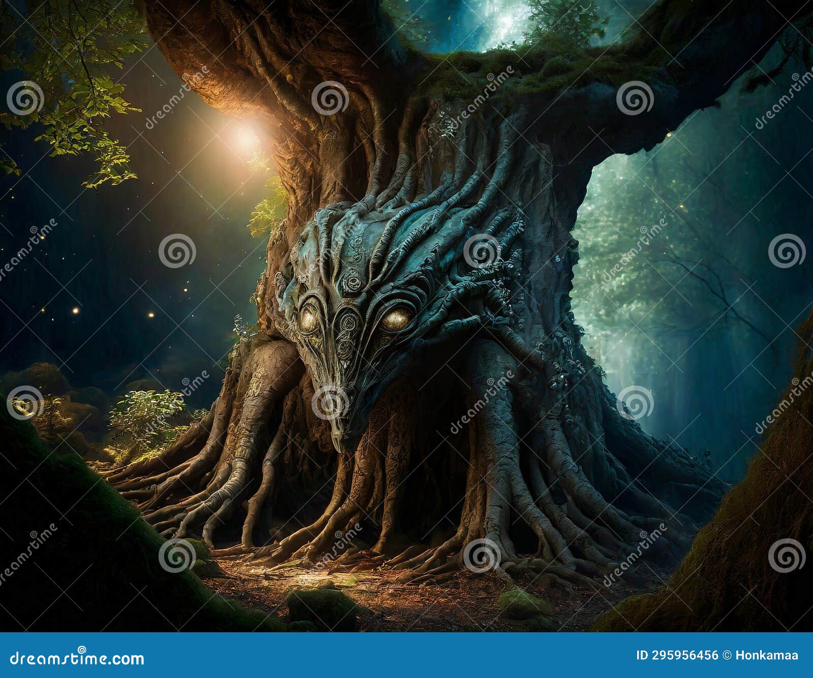 A tree creature stock illustration. Illustration of night - 295956456