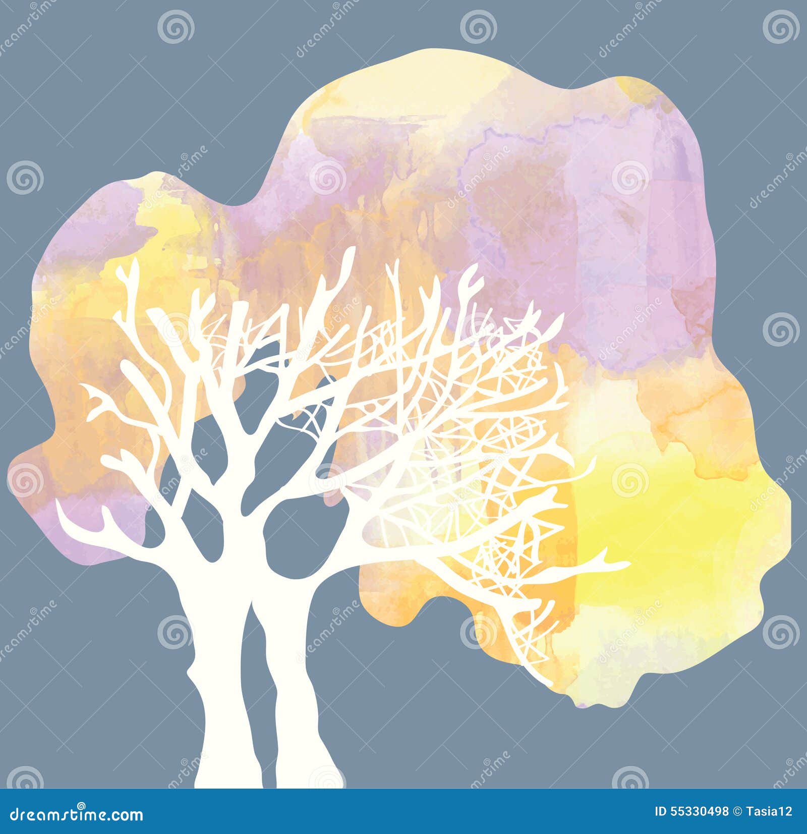 Tree with Crone Silhouette - Watercolor Style Stock Vector ...