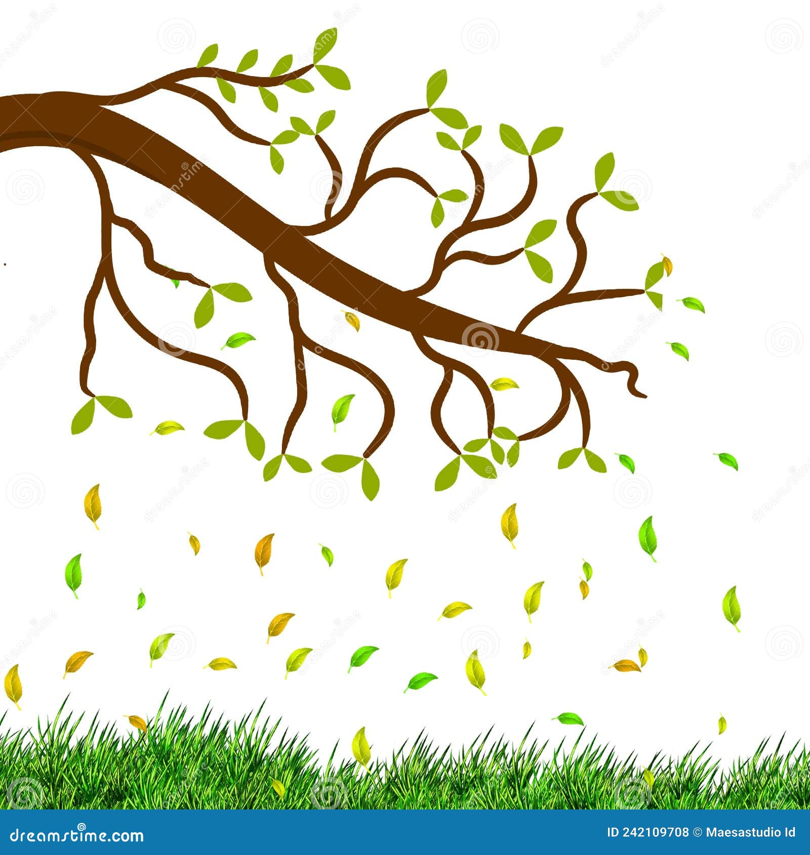 Tree with Curved Branches and Fallen Leaves Stock Illustration ...