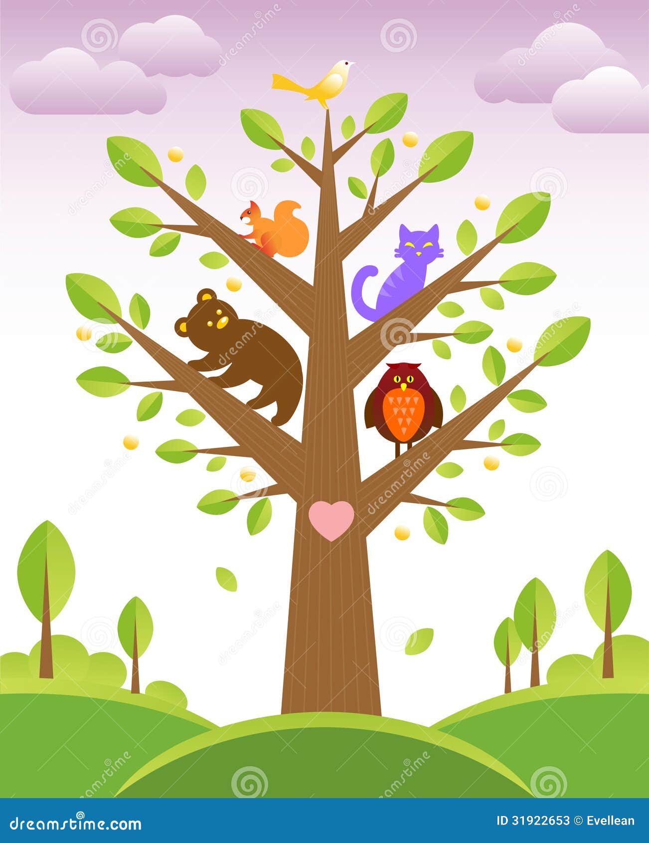 Tree and cute animals stock vector. Illustration of domestic - 31922653