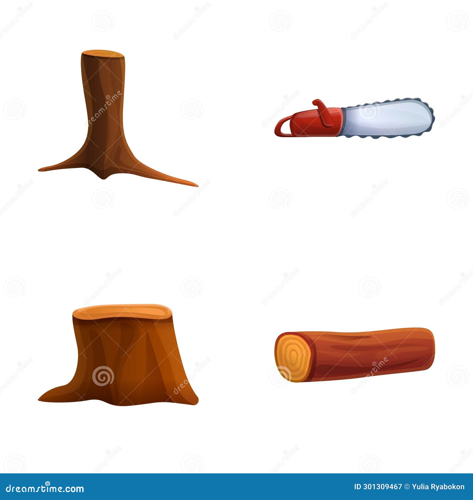 Tree Cutting Icons Set Cartoon Vector. Forest Landscape Devastation ...