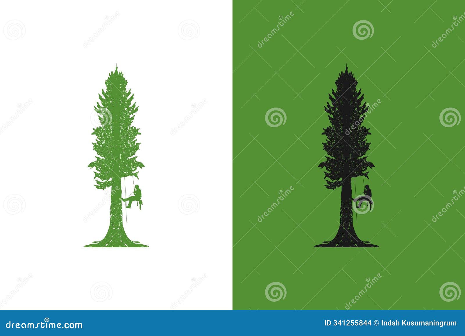 Tree Cutting Service Logo Design, Vector Illustration of a Man Cutting ...