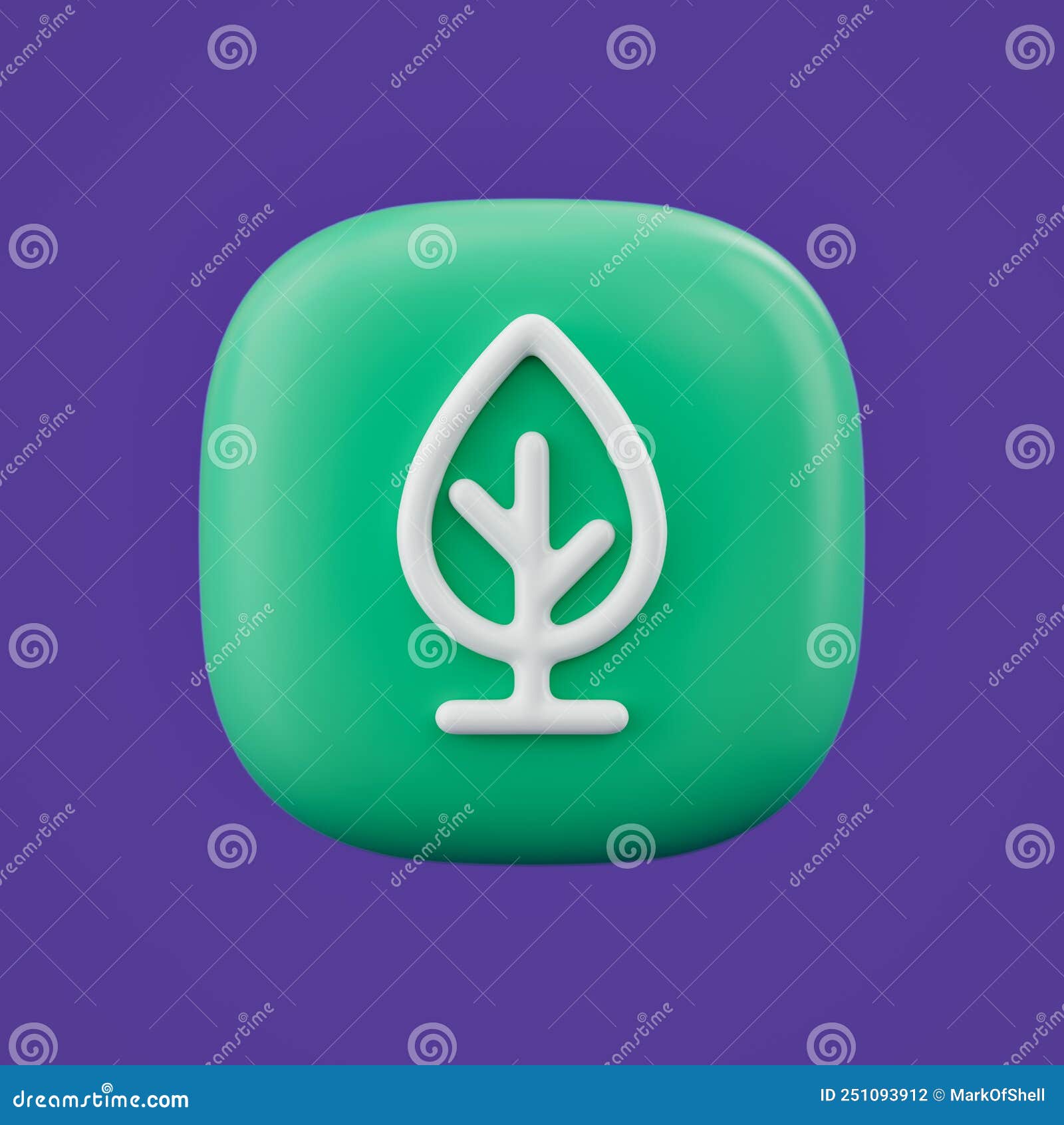 Tree 3d Icon on a Green Button, Outline Energy and Environment Icon, 3d ...