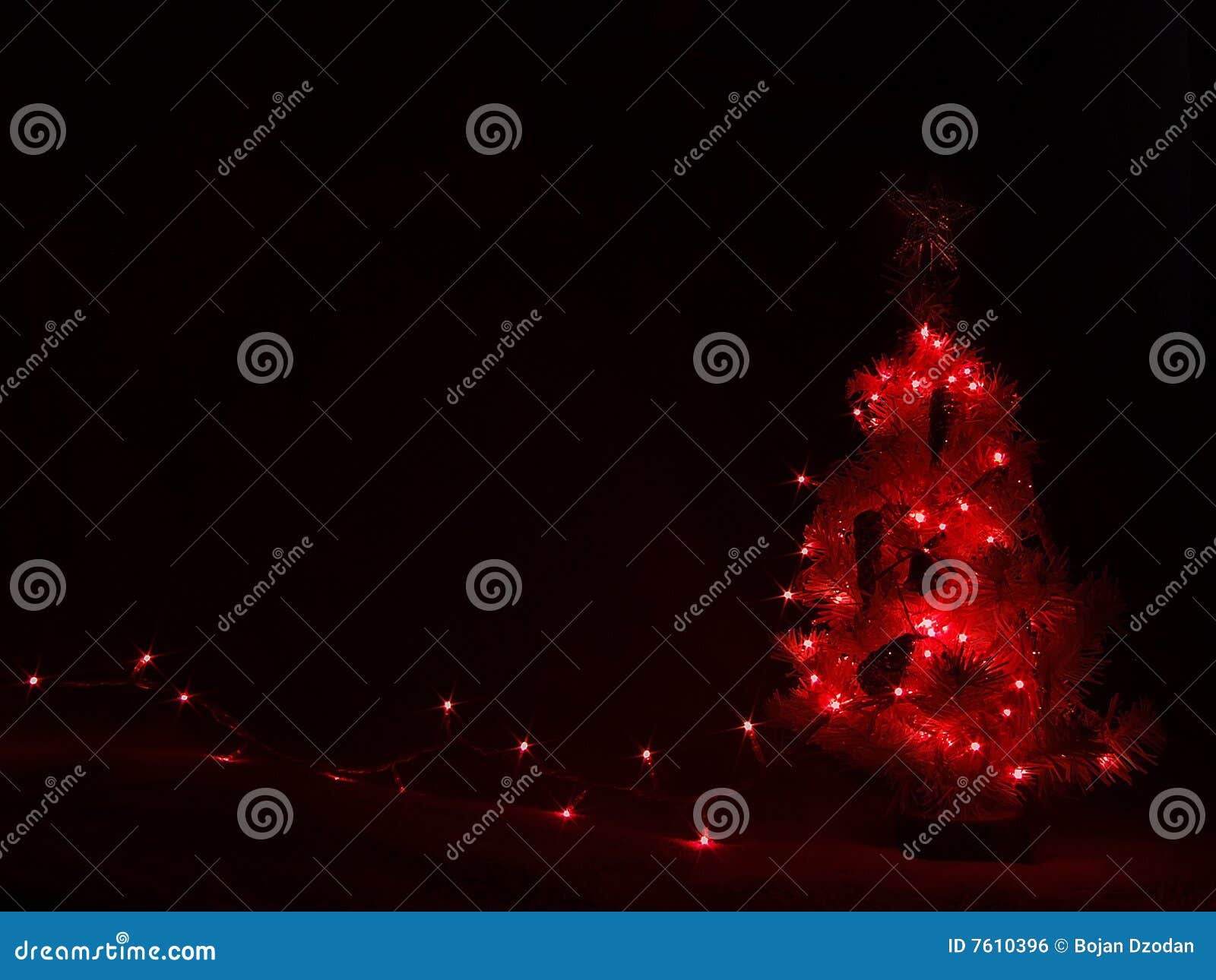 Tree in Dark with Red Lights Stock Photo - Image of glow, color: 7610396