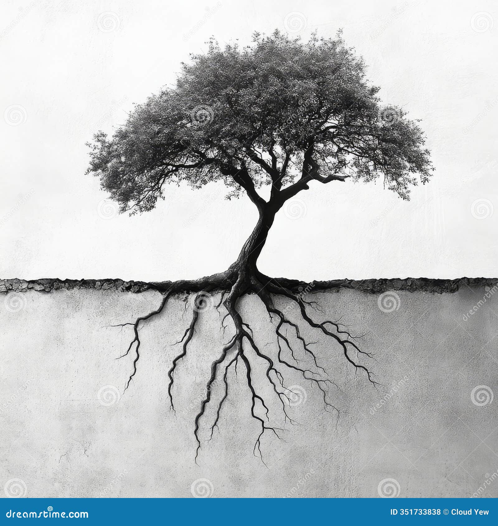 A Tree with Deep Roots Breaking through Concrete Stock Illustration ...