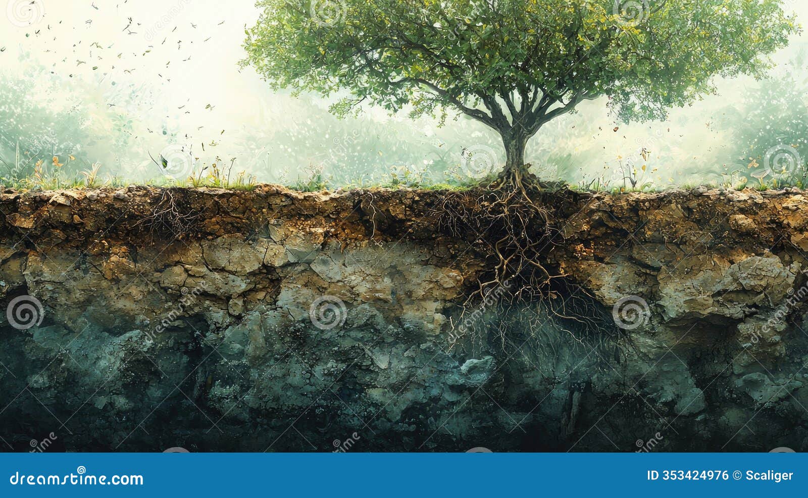 Tree with Deep Roots in Layered Earth Cross-section Displaying ...
