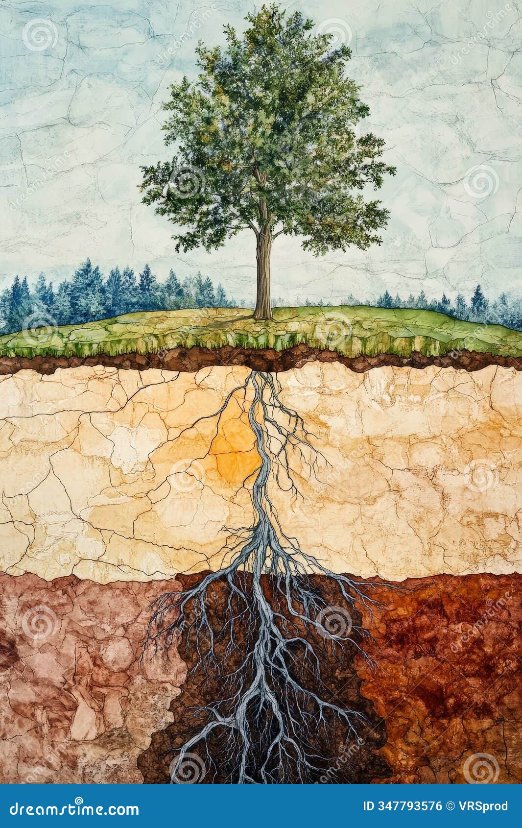 Tree with Exposed Roots in Layered Soil Cross-section Stock Photo ...