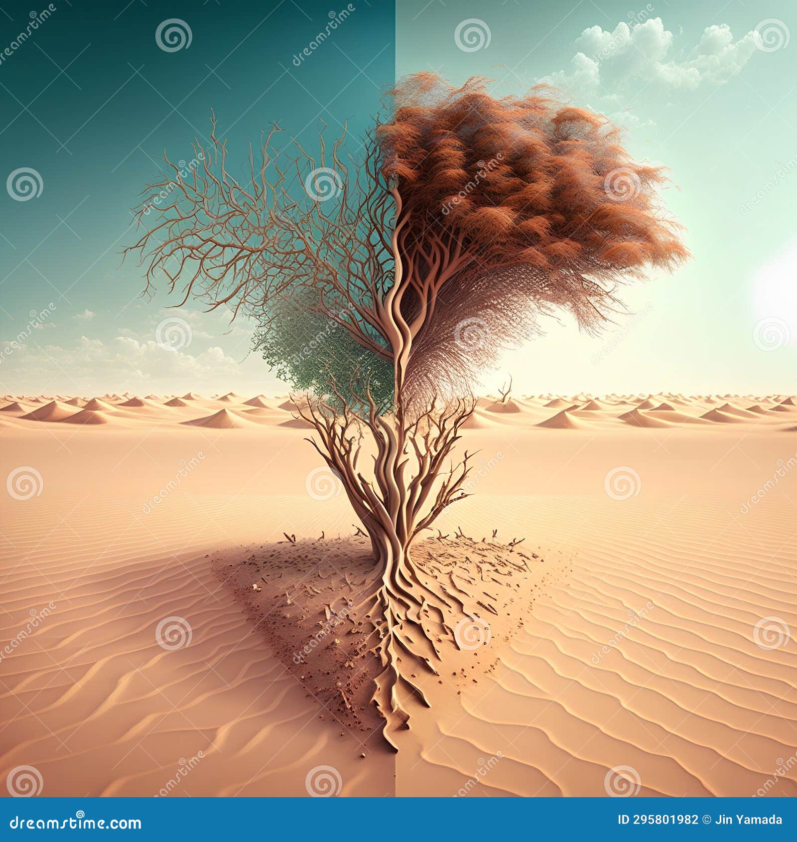 Tree in the Desert. 3D Render. Conceptual Image Stock Illustration ...