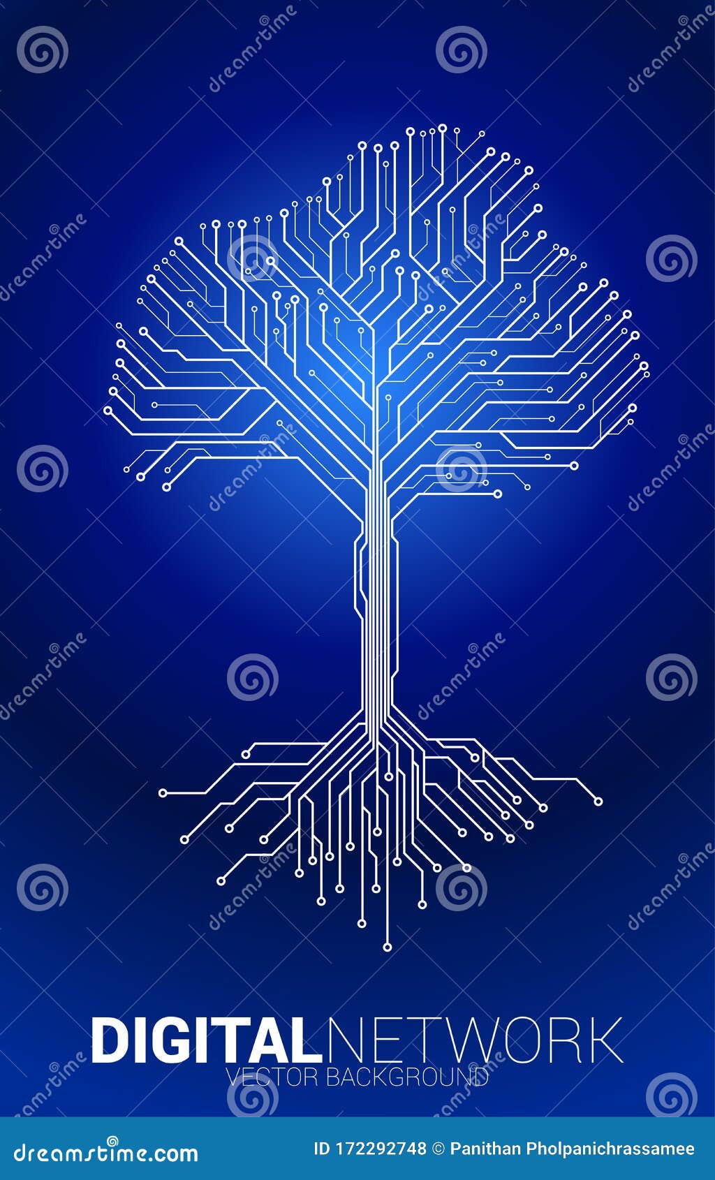 Tree from Digital Line Connect Dot Circuit Board Style. Stock ...