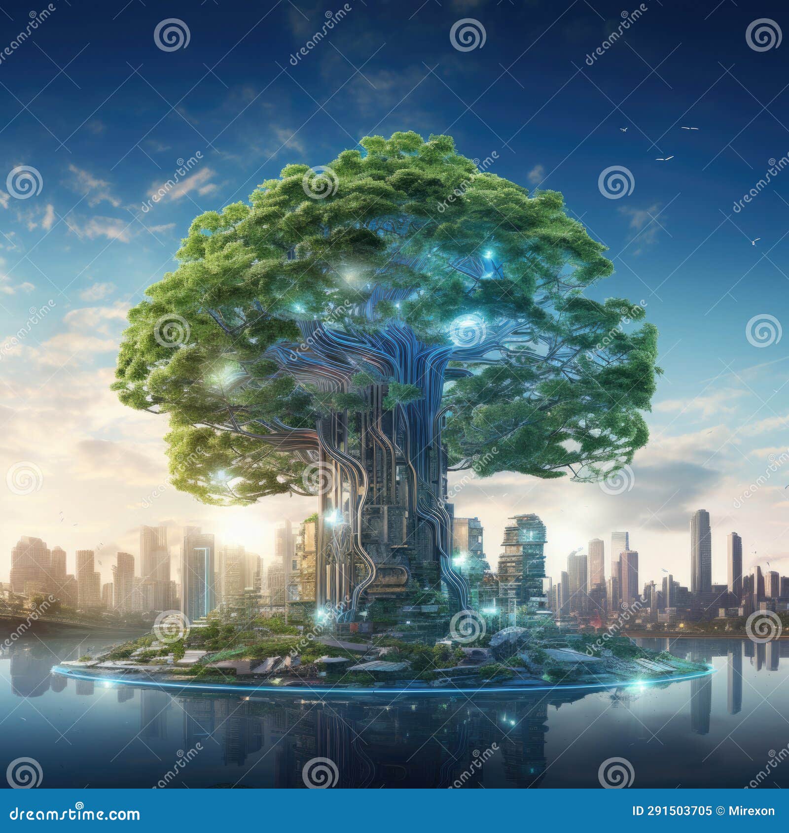 Tree Digital Technology Big Data Background. Online Network Cloud ...