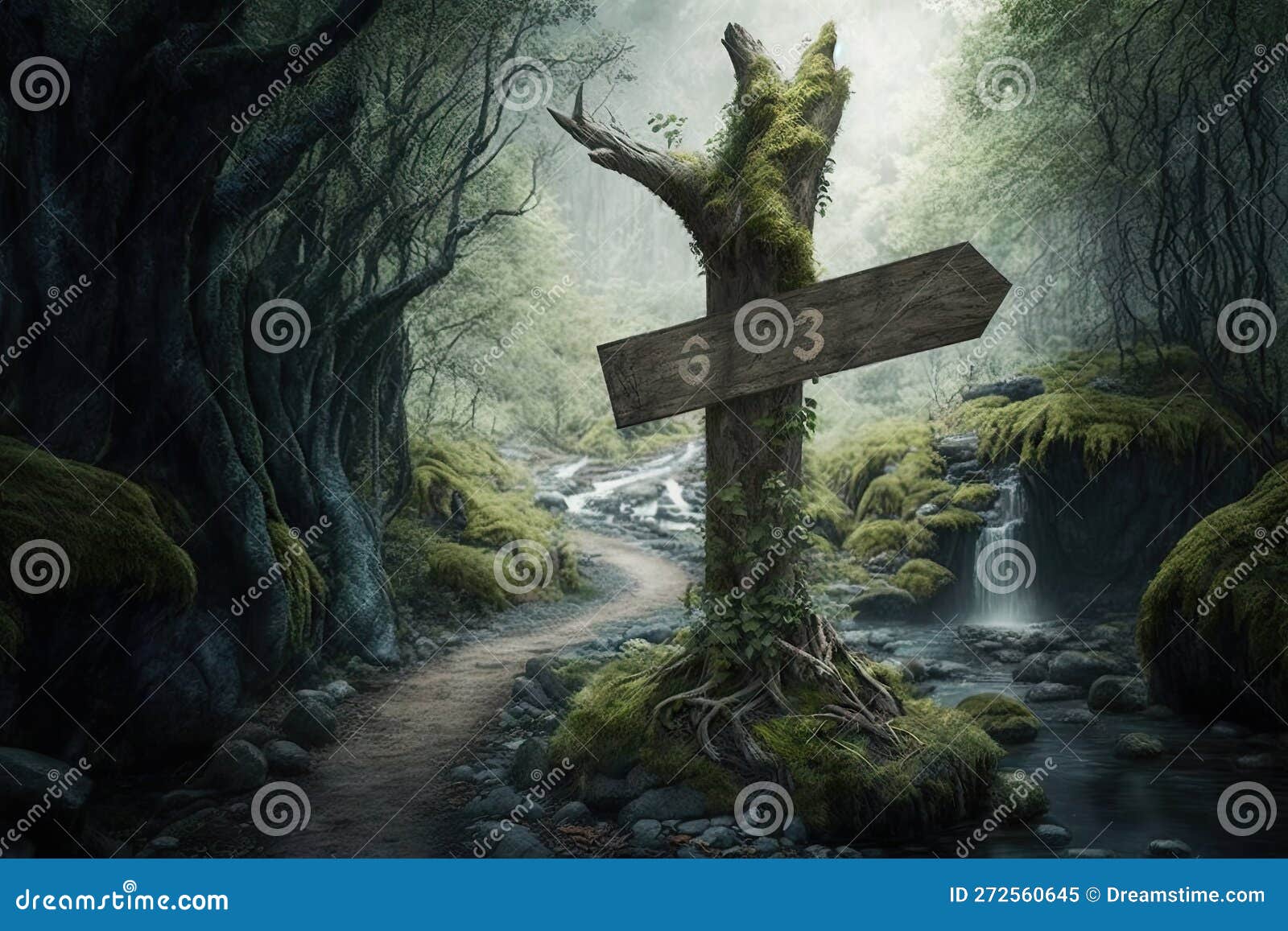 Tree with Directional Signpost Pointing the Way To a Hidden Waterfall ...