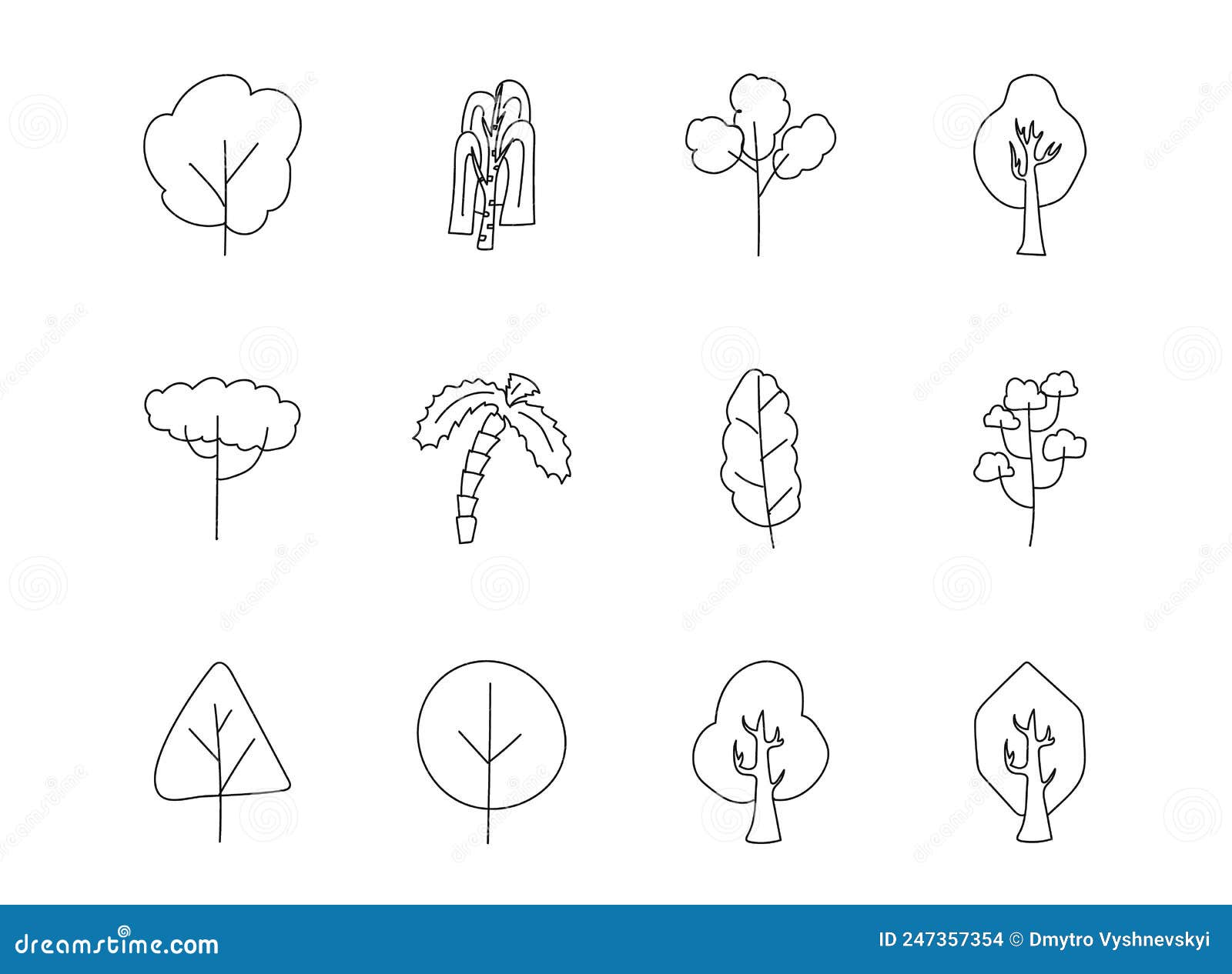 Tree Doodles Isolated on White. Stock Vector - Illustration of plant ...
