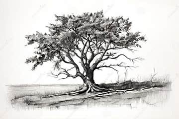 Tree Drawing with Hatching and Cross Hatchinghatching and Cross Stock ...