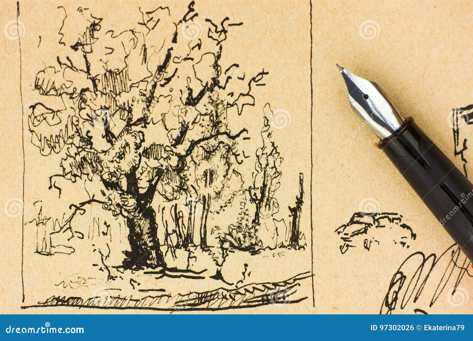 Tree Drawing by Ink with Pen. Stock Photo - Image of tree, paint: 97302026