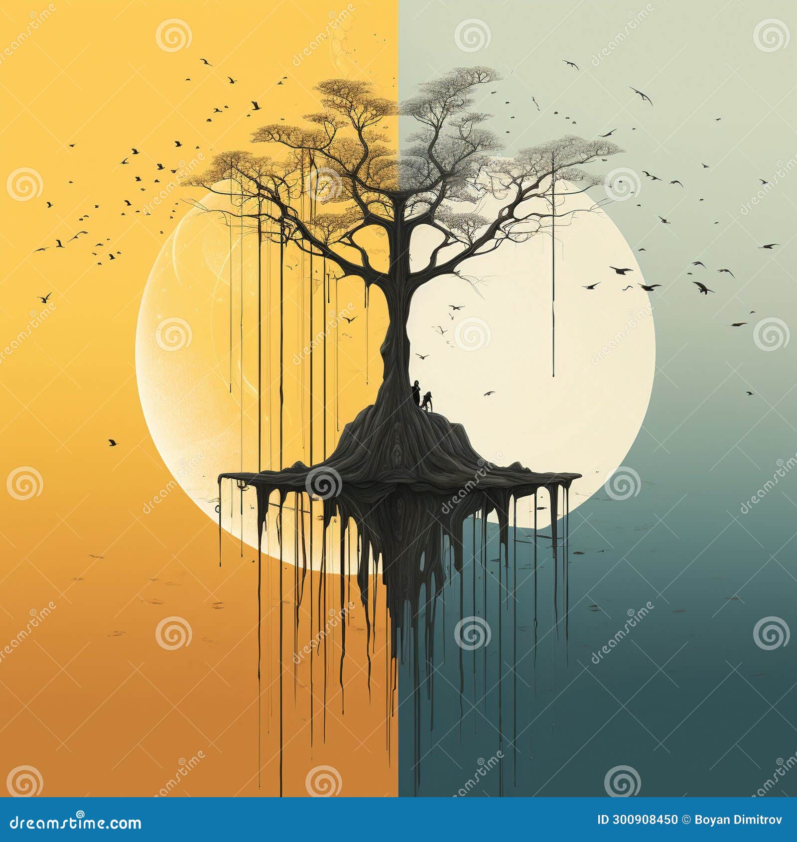 A Tree with Dripping Paint and a Moon Created with Generative AI ...
