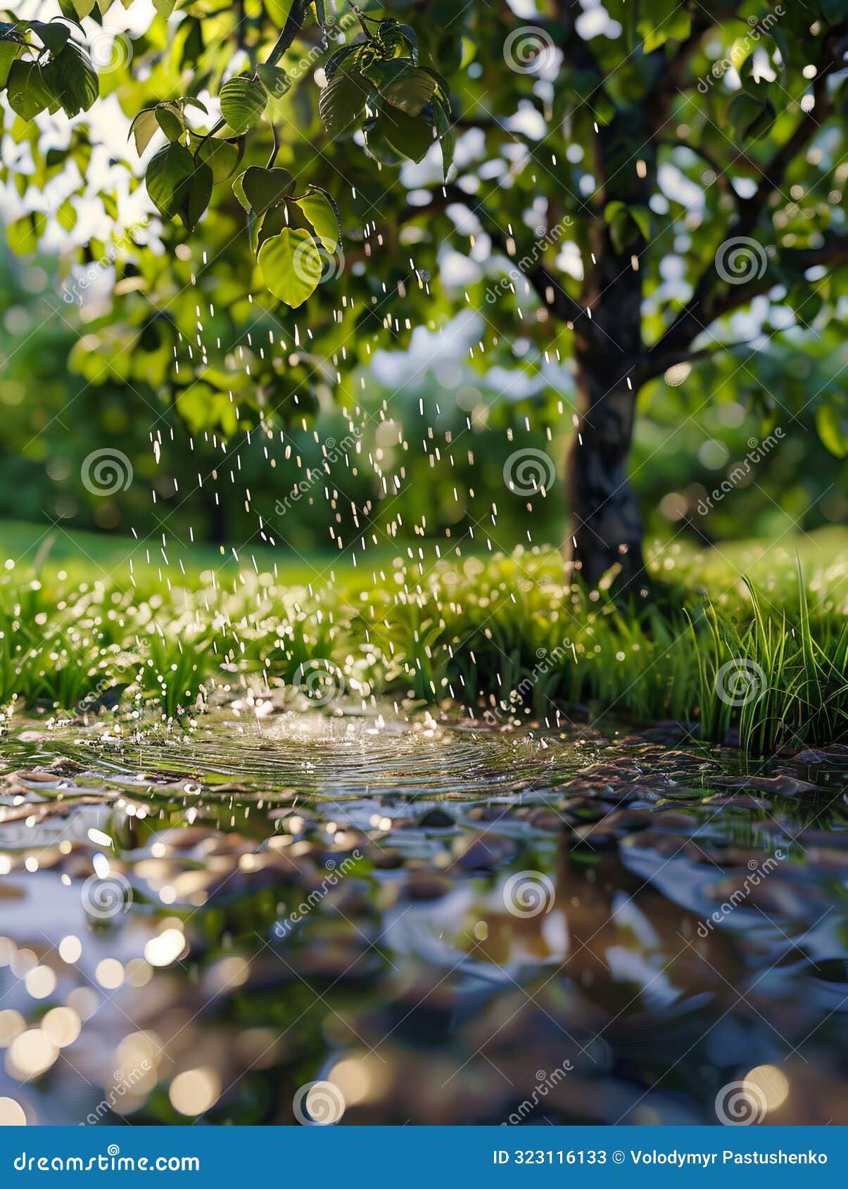 A Tree is Dripping Water on the Grass Stock Image - Image of leaf ...