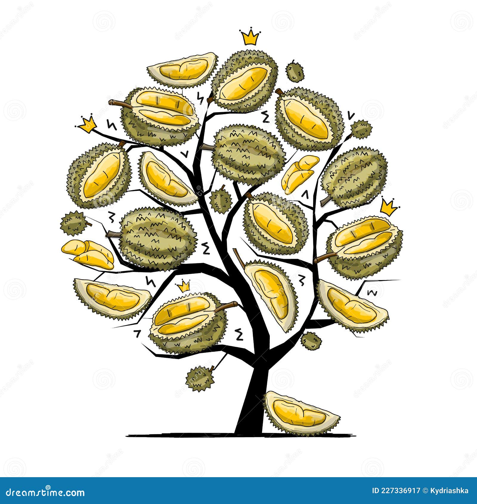 Tree with Durians, Sketch for Your Design Stock Vector - Illustration ...