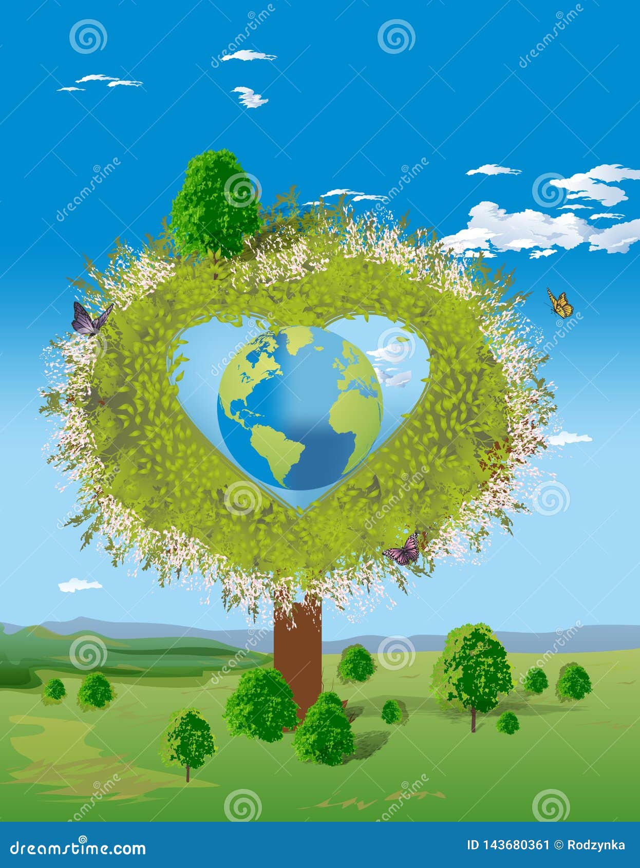 Tree of the Earth, stock illustration. Illustration of clouds - 143680361