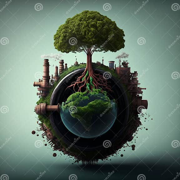 Tree on the Earth Tree on the Planet Tree with Earth Stock Illustration ...