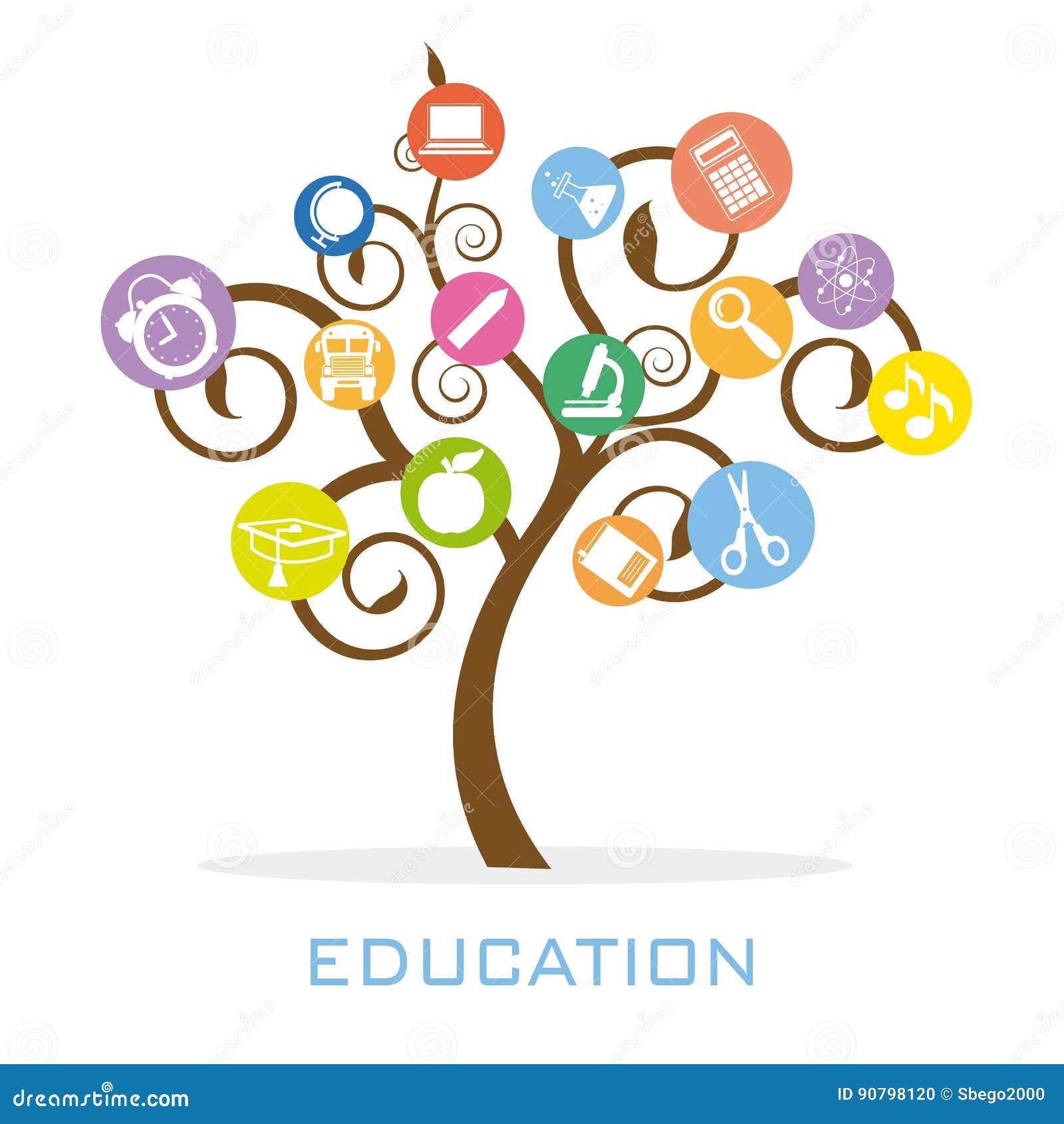 Tree with education icons stock vector. Illustration of internet - 90798120