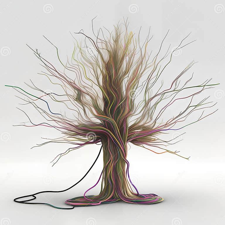 Tree from Electrical Wires Tangled . Generative AI Stock Illustration ...