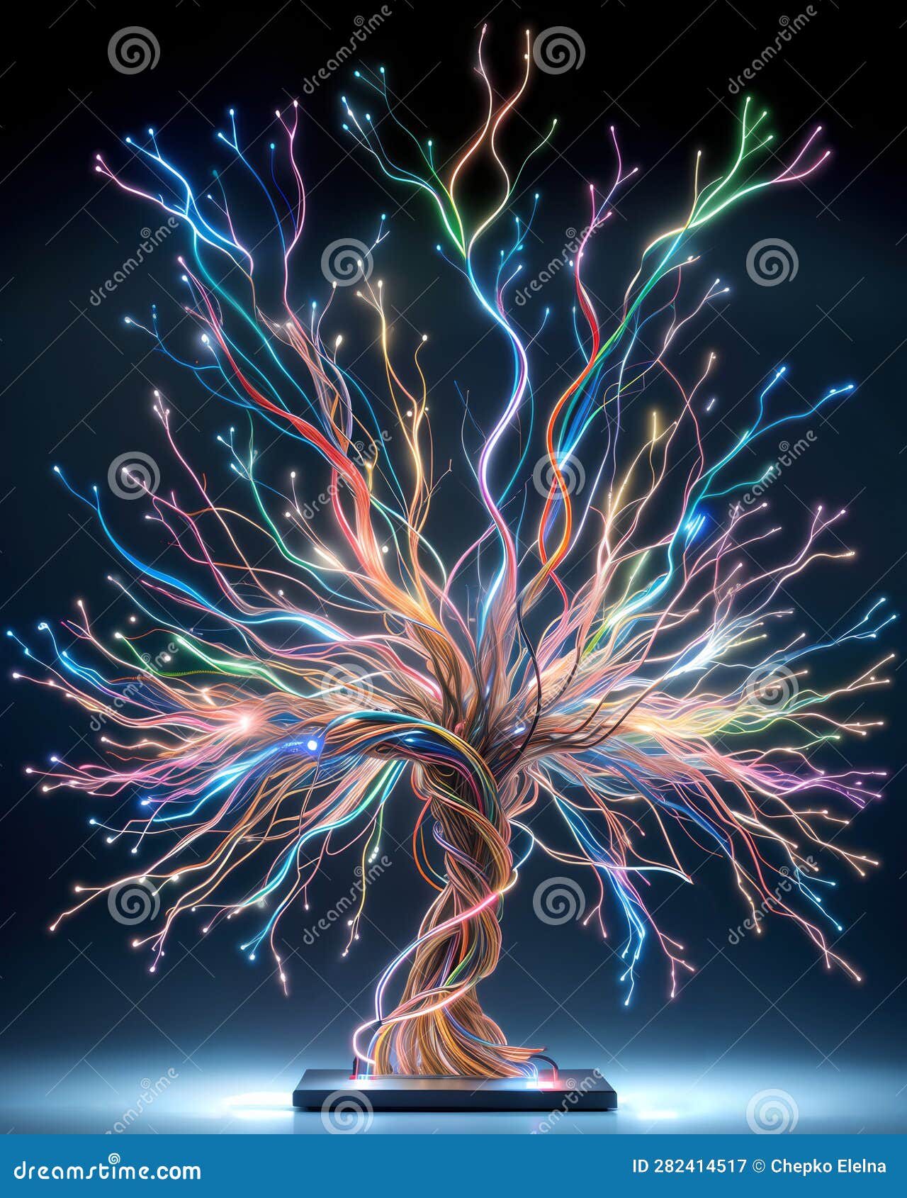 Tree from Electrical Wires Tangled and Glow Lamp. Generative AI Stock ...