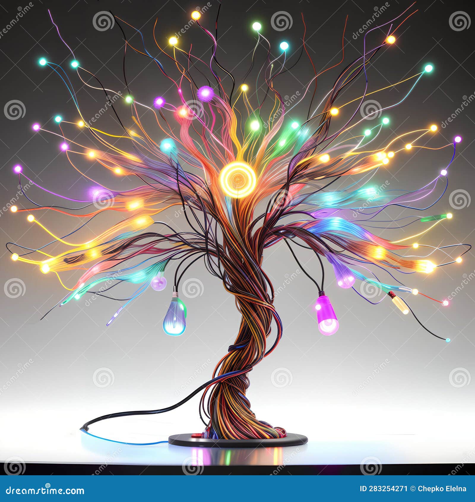 Tree from Electrical Wires Tangled and Glow Lamp. Generative AI Stock ...