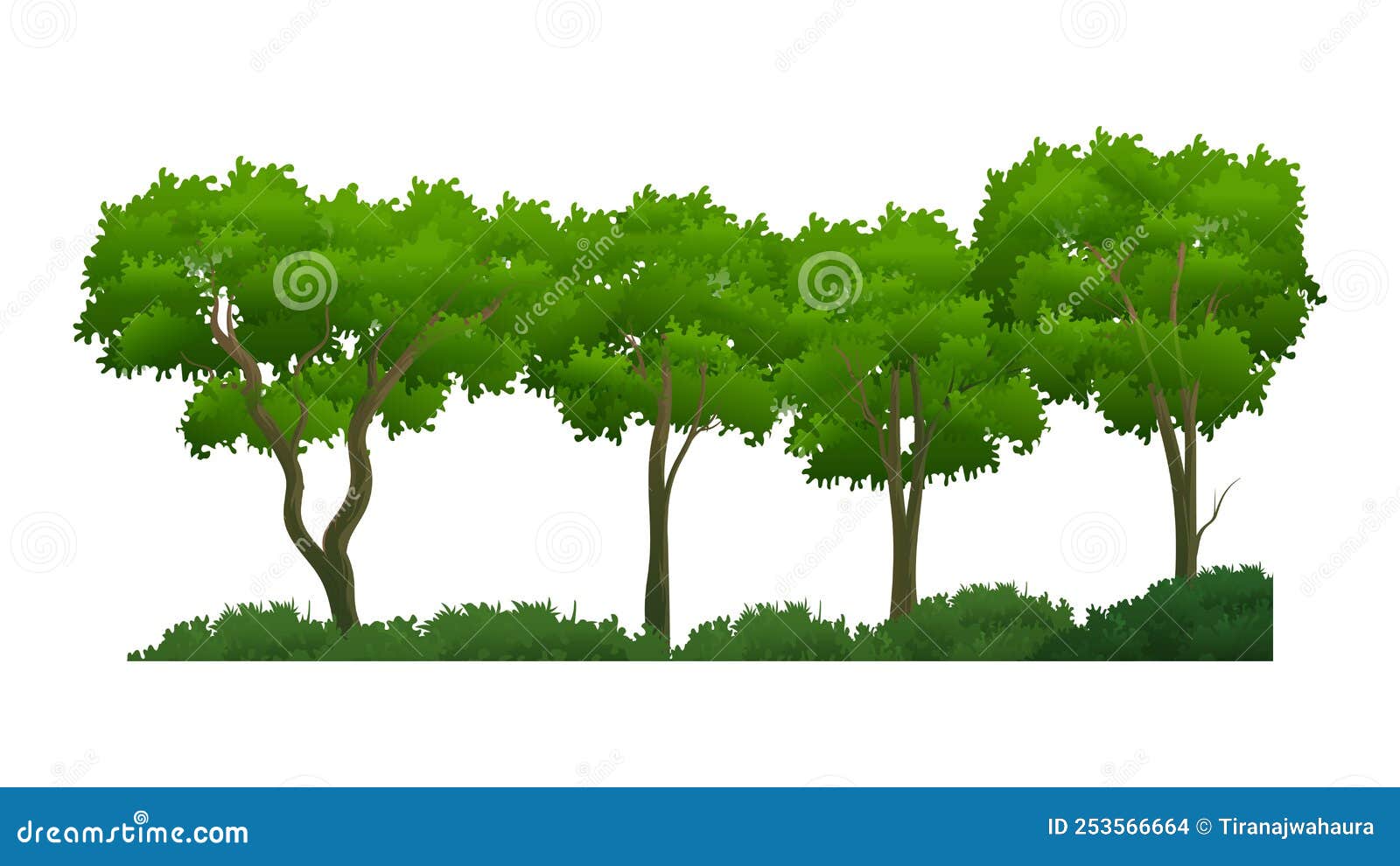 Tree Elements Collection with Grass Cartoon Illustration Stock Vector ...
