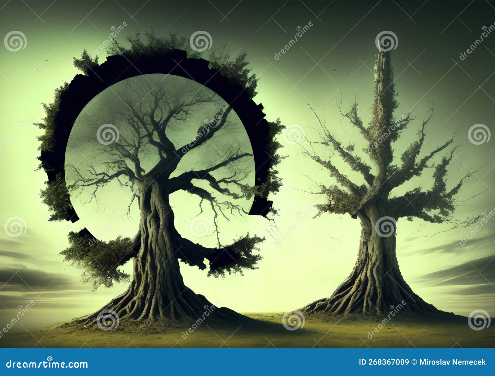 Tree at End of Time, Generative AI Illustration Stock Illustration ...