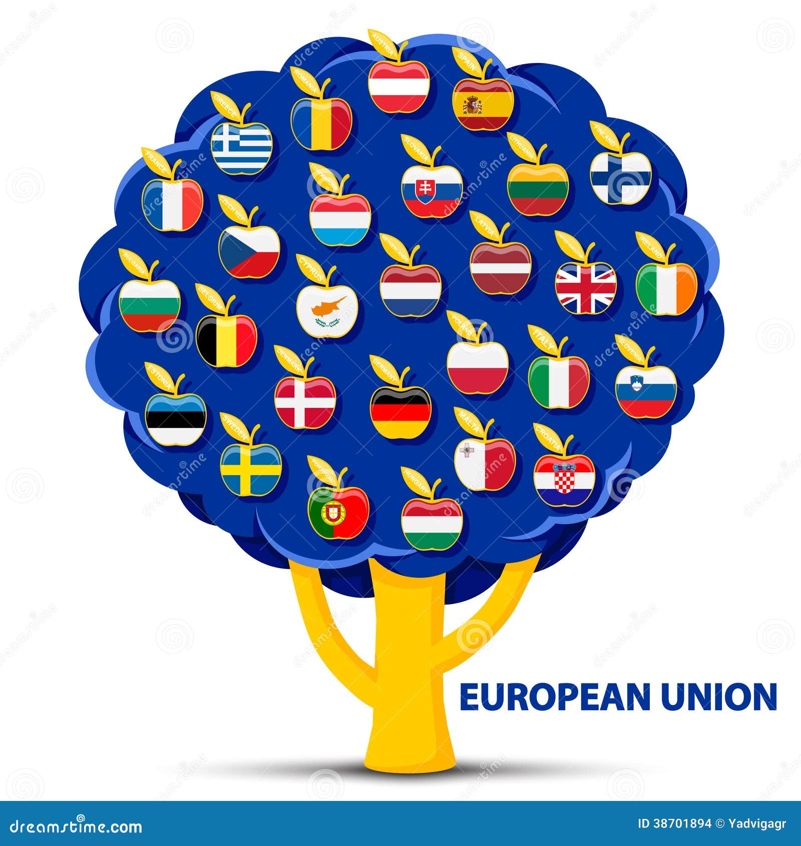 Tree with European Union Flags Apples Stock Illustration - Illustration ...