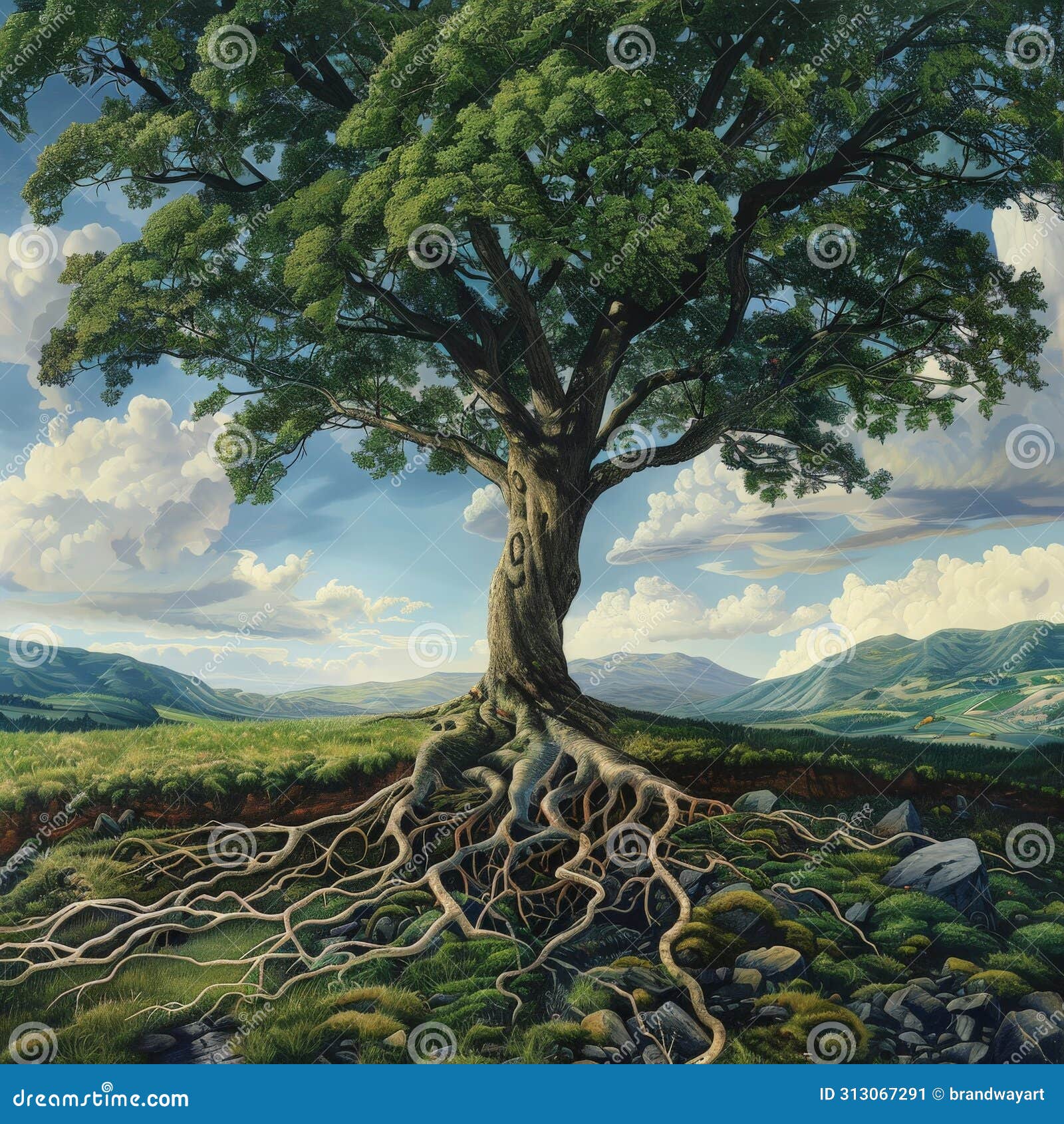 Tree with Exposed Roots stock illustration. Illustration of growth ...