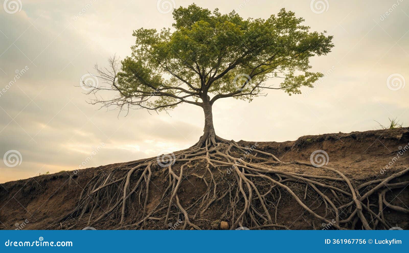 Tree with Extensive Roots Growing from Hillside, Symbolizing Strength ...