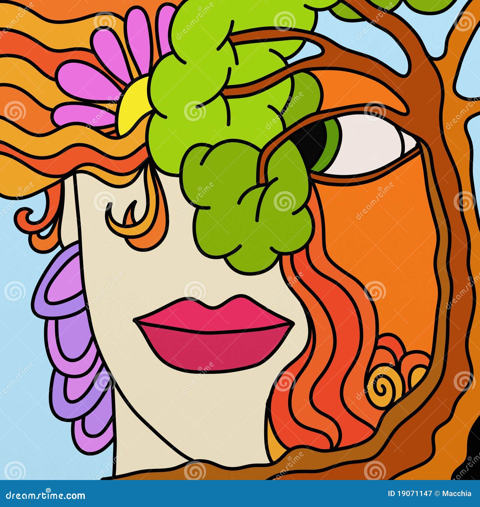 Tree and face stock illustration. Illustration of leaves - 19071147