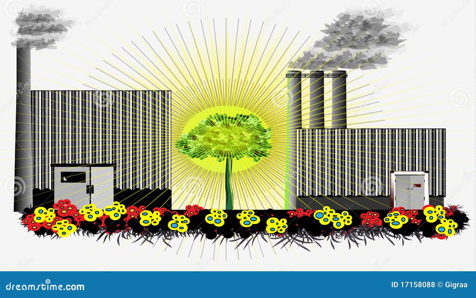 Tree between factories stock illustration. Illustration of manufacture ...