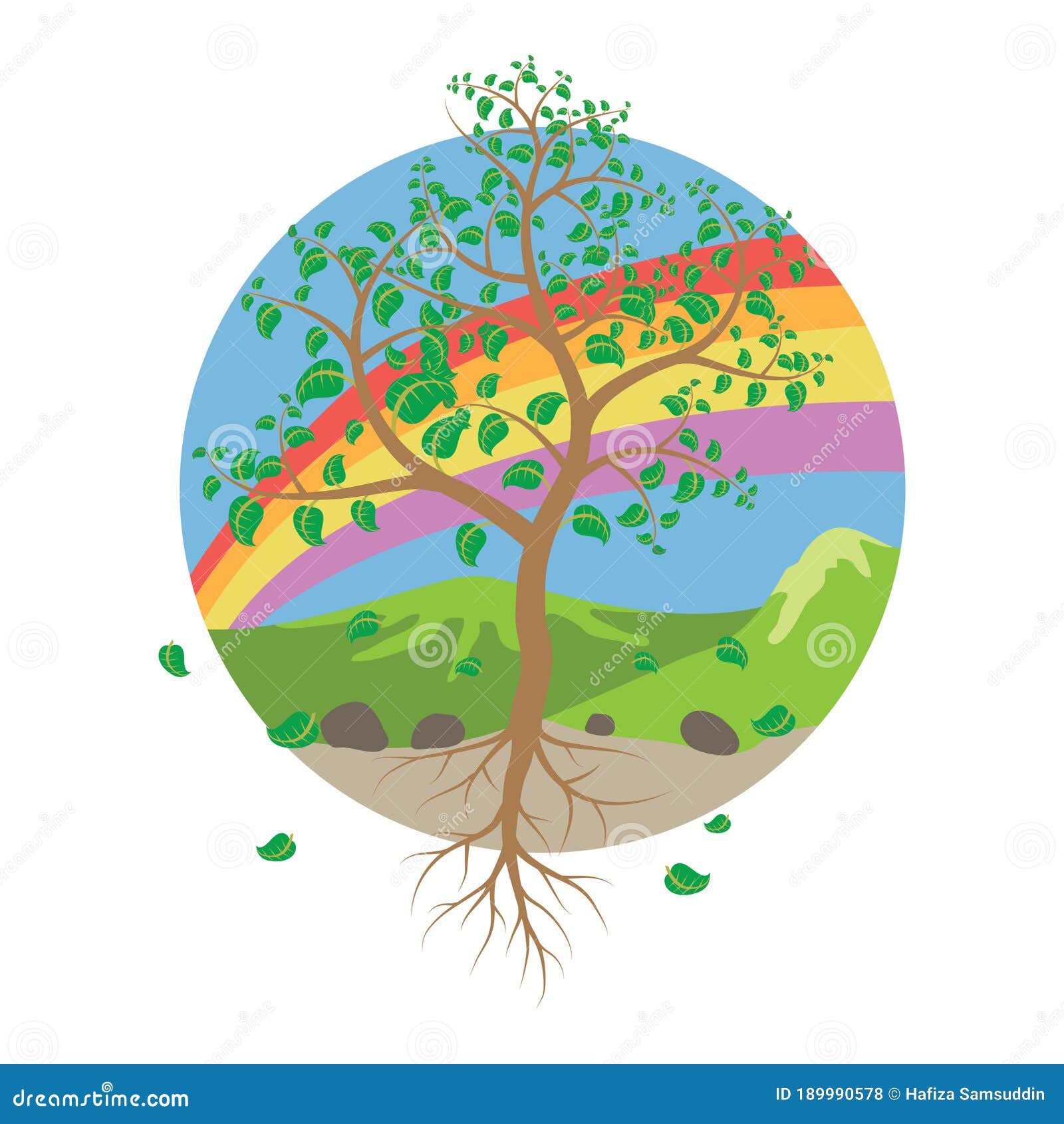 Tree with Fallen Leaves. Vector Illustration Decorative Design Stock ...