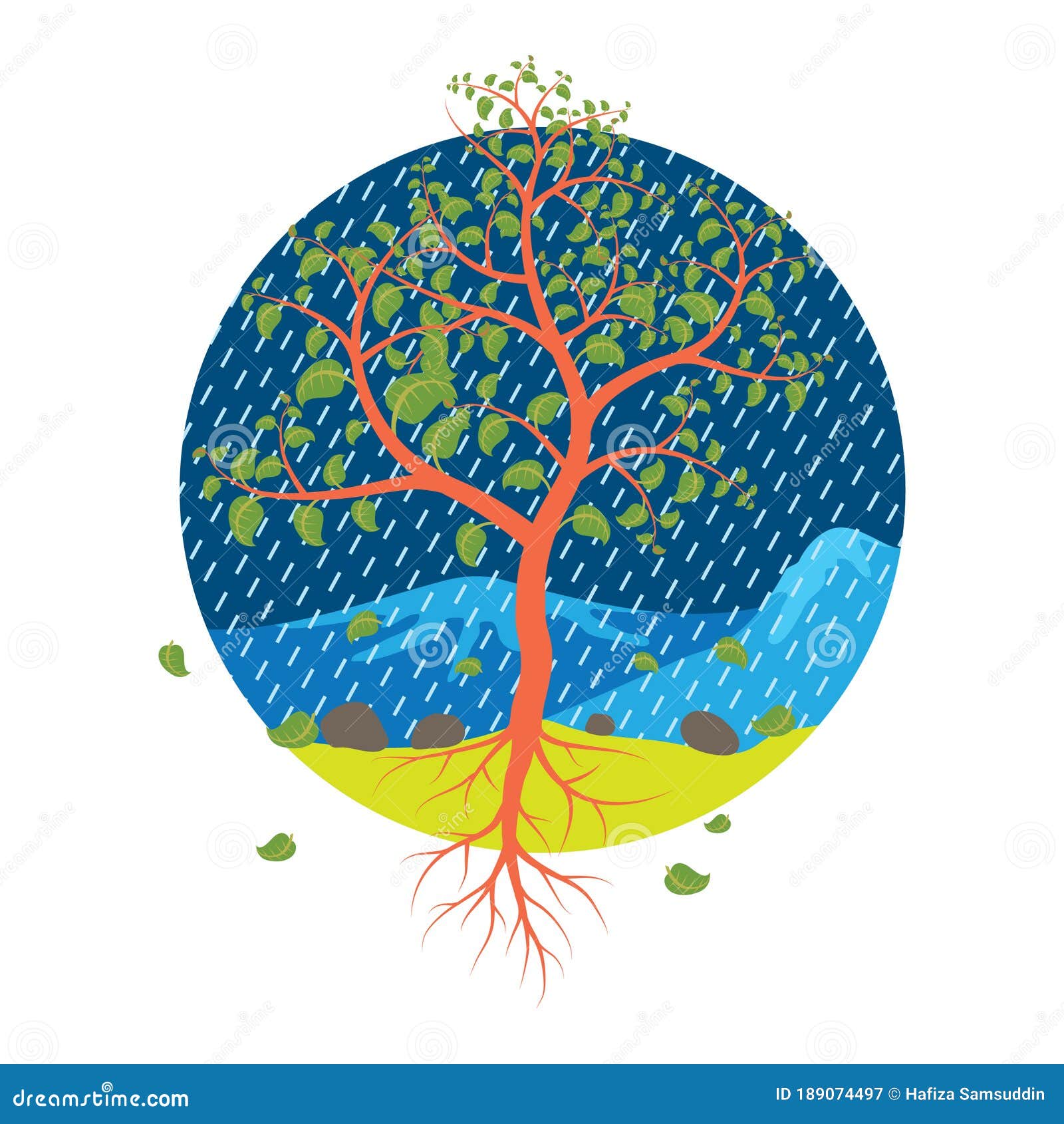 Tree with Fallen Leaves. Vector Illustration Decorative Design Stock ...