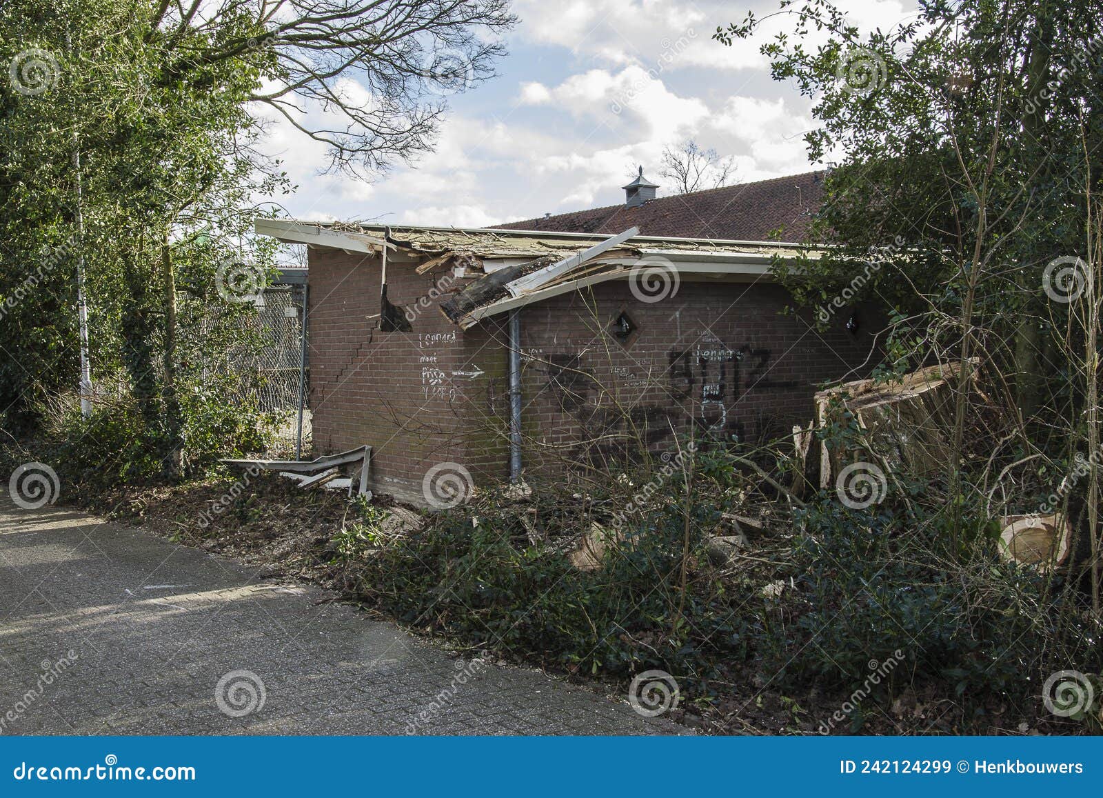 Tree Fallen on a Shed during the Storm Eunice Stock Image - Image of ...