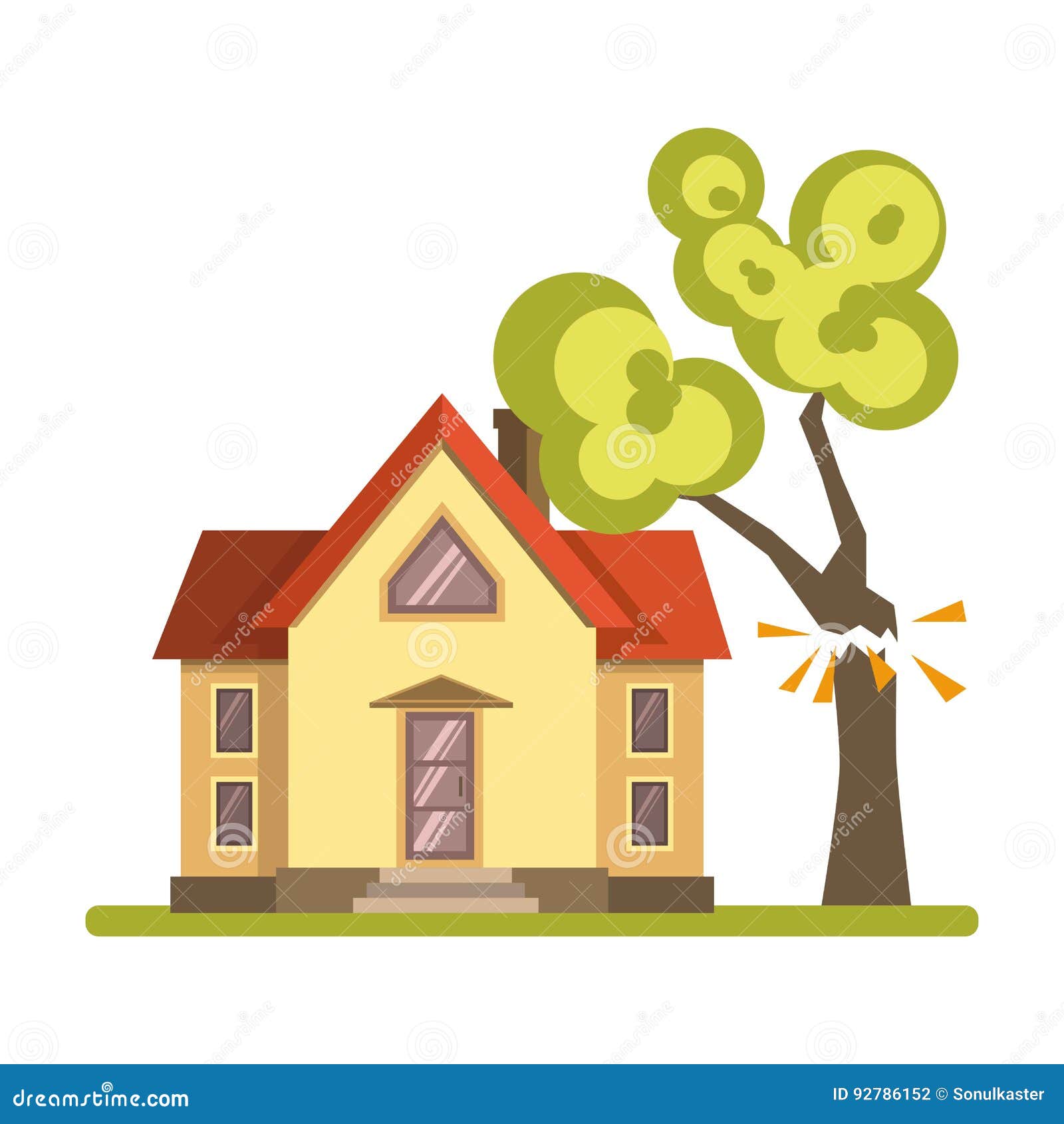 Tree falling on house stock vector. Illustration of design - 92786152