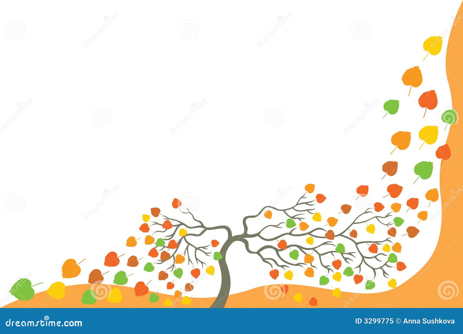 Tree with falling leaves. stock vector. Illustration of gardening - 3299775