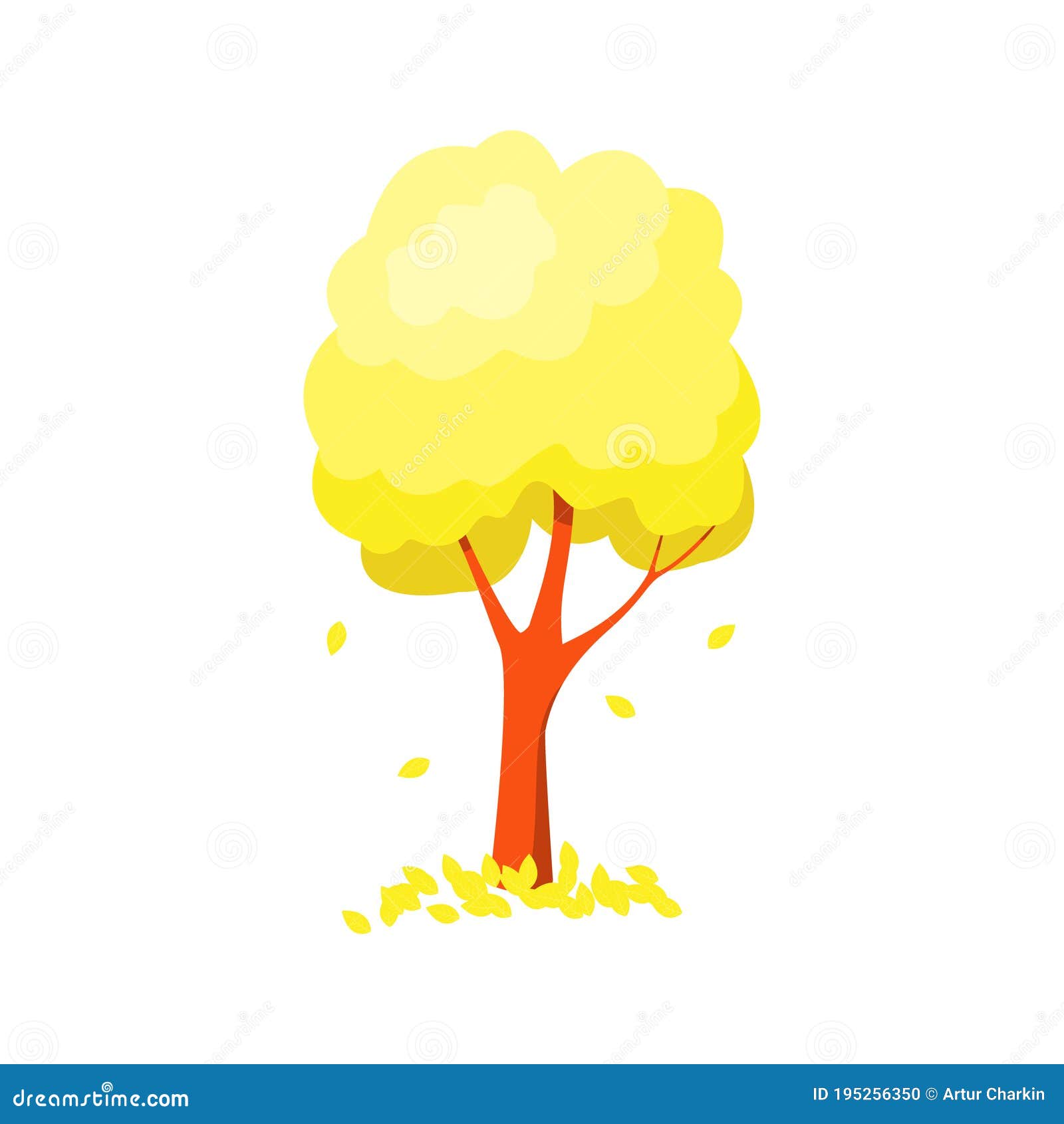 Tree with Falling Yellow Foliage Isolated on White Background. Stock ...