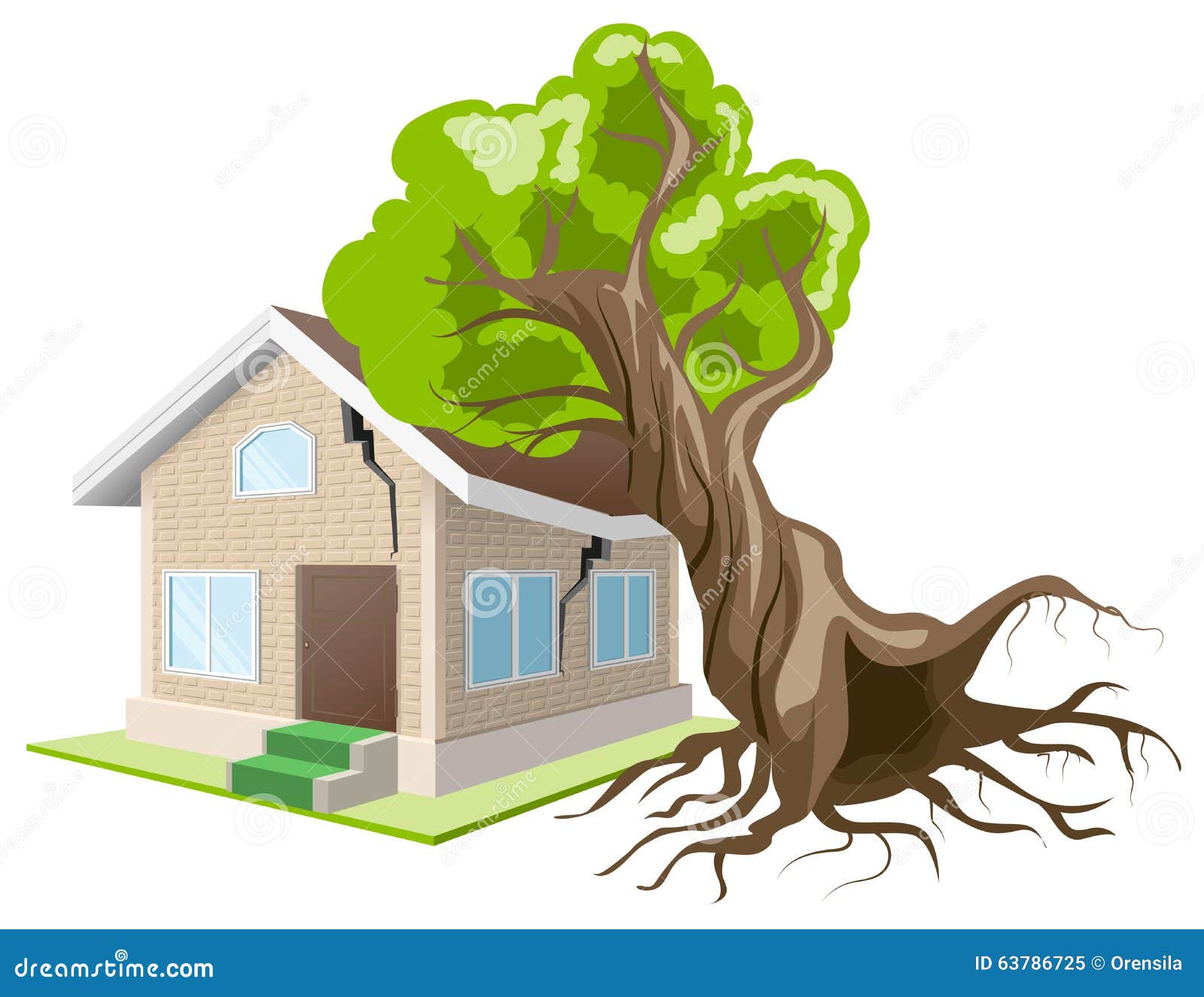 Tree Fell on House. Home Insurance Stock Vector - Illustration of ...