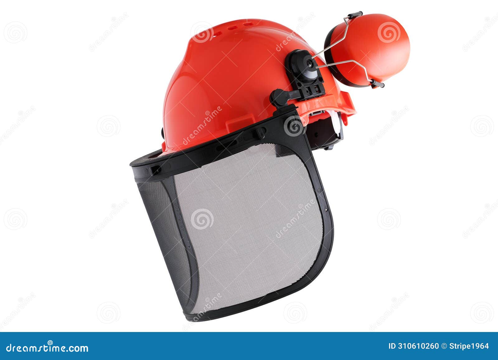 Tree Felling Helmet with Ear Defenders Raised Stock Photo - Image of ...