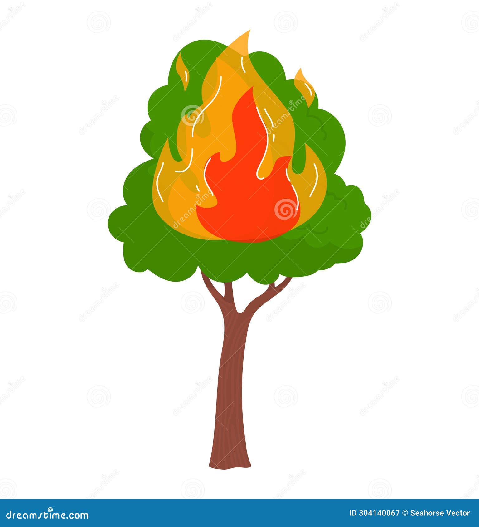 Tree on Fire, Green Leaves with Orange and Yellow Flames. Environmental ...